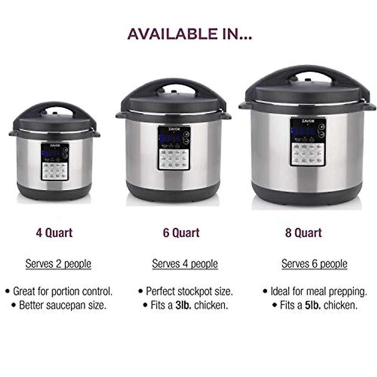 Zavor LUX Edge, 8 Quart Programmable Electric Multi-Cooker: Pressure Cooker, Slow Cooker, Rice Cooker, Yogurt Maker, Steamer and more - Stainless Steel (ZSELE03)