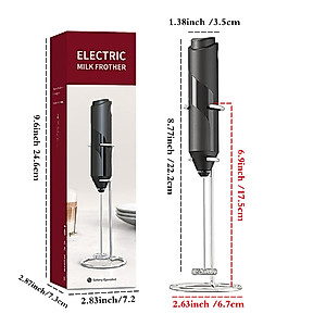 Electric Milk Frother Handheld with Stainless Steel Stand Battery Powered Foam Maker, for Coffee, Cappuccino, Latte, Matcha, Hot Chocolate, Mini Drink Mixer