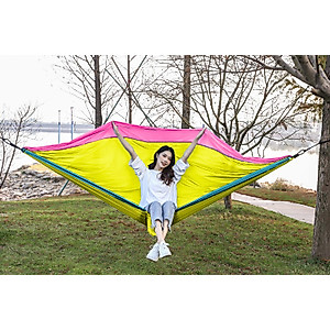 Favorland Camping Hammock Double & Single with Tree Straps for Hiking, Backpacking, Travel, Beach, Yard - 2 Persons Outdoor Indoor Lightweight & Portable with Straps & Steel Carabiners Nylon(Yellow)