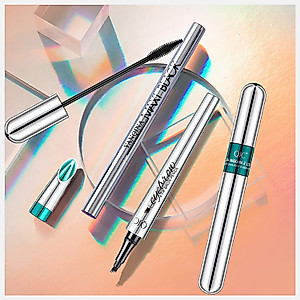 2 in 1 Vibely Mascara 5x Longer Voluminous Eyelashes, Natural Waterproof No Clumping, 3 Set with 4D Silk Fiber Mascara & Eyeliner & Eyebrow Pencil, Long Lasting Makeup Salon Kit (4# Black)