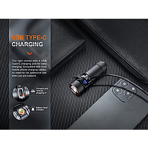 Fenix E18R V2.0 EDC Flashlight, 1200 Lumens USB-C Rechargeable Ultra Compact Pocket Light with Lumentac Organizer