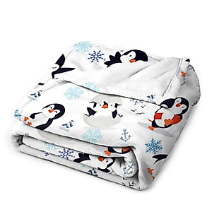 Animal Penguin Blanket Ultra Soft Cute Penguins Flannel Fleece Throw Blankets Lightweight Microfiber Fun Art Kids Adult Bedding for Gifts Travel 50"X40"