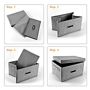 HONGKERNE Linen Fabric Storage Bin with Lid[1-Pack] Foldable Storage Box Organizer Storage Basket with Lid Closet Storage Bins for Clothes Storage Containers for Bedroom Office Home (Gray, Small)