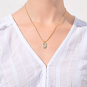 18K Gold Virgin Mary Necklace - Medallion Necklace - Miraculous Medal Coin Necklace for Women Religious Necklace (Gold)