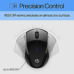 HP X3000 G2 Wireless Mouse - Ambidextrous 3-Button Control, & Scroll Wheel - Multi-Surface Technology, 1600 DPI Optical Sensor - Win, Chrome, Mac OS - Up to 15-Month Battery Life (‎28Y30AA#ABA, Black)