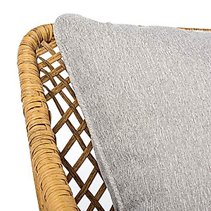 SAFAVIEH Outdoor Collection Jensen Natural Brown Rattan/Grey Seat Cushion 3-Piece Patio Lounge Bistro Set with Table (PAT9008A)