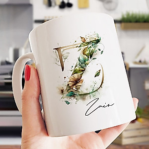 Gossby Personalized Custom Mug (Z) Personalized Alphabet Customized Coffee Mug Cup Gift for Girlfriend/Wife/Mom/Sister, Personalized White Ceramic Mug 11oz 15oz Gifts for Special Day