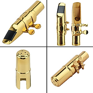 Alto Sax Saxophone Mouthpiece w/Cap & Ligatures, Brass Metal Eb Alto Sax Mouthpieces for Saxophone Professionals and Beginners (Gold - 5C)