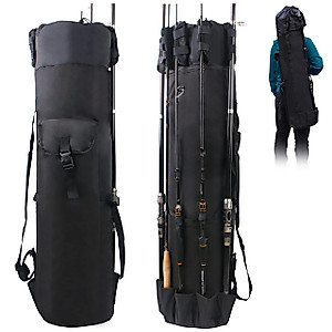 Fishing Pole Bag with Rod Holder Fishing Rod Bag Carrier Case 5 Poles Waterproof Travel Case Fishing Tackle Box Storage Bag Durable Fishing Gear Organizer Fishing Gift for Men (Black)