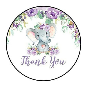 30 pcs Thank You Purple Elephant Round​ Stickers Envelope Seals Labels Round Tags, Stamps Sticker for Gift Cards, Envelopes, Boxes for Holiday, Birthday, Christmas