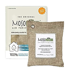 MOSO NATURAL Air Purifying Bag 200g. A Scent Free Odor Eliminator for Cars, Closets, Bathrooms, Pet Areas. Premium Moso Bamboo Charcoal Odor Absorber. (Beige Linen)