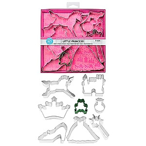 R&M International 1819 Little Princess Cookie Cutters, Crown, Unicorn, Wand, Slipper, Gown, Ring, Frog, 8-Piece Set