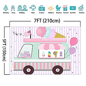 Mocsicka Ice Cream Birthday Party Backdrop Ice Cream Truck Birthday Party Background Ice Cream Shop Girls Birthday Party Cake Table Decoration Photo Booth Props (7x5ft)