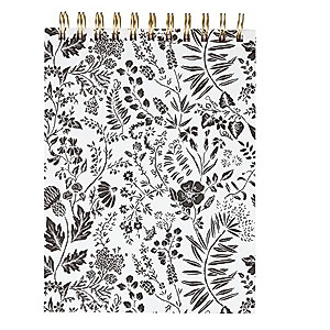 Pen+Gear Top Spiral Notebook Black White Floral, 6" x 8" x .6", 192 Pages