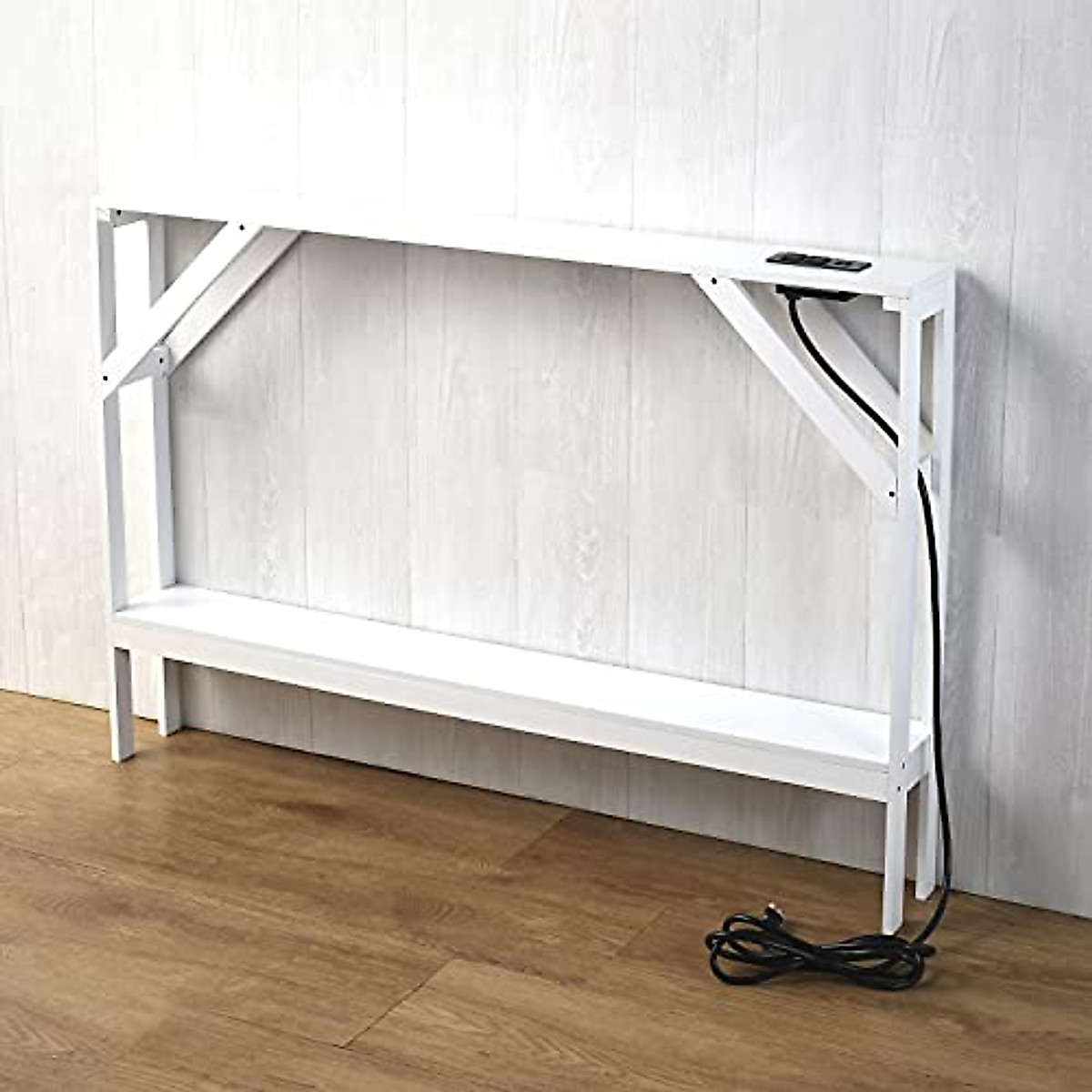 Skinny Sofa Table with Outlet - Modern Accent Table with White Finish