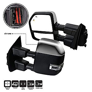 AERDM New Pair Towing Mirror Chrome Cap with Temperature Sensor Fit Ford Super Duty F-250 F-350 F-450 F-550 Pickup Truck 2017 2018 2019 with Blind Spot w/Turn Signal and Auxiliary Lamp
