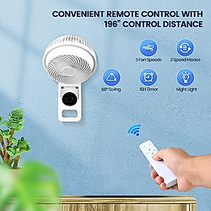 Simple Deluxe 8 inch Wall Mount Fan, 3 Speeds & 3 Modes, 15 Hours Timer, 60° Oscillating Circulating Fan, with Remote Control