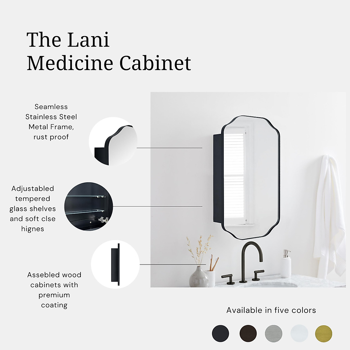 GRACTO Arched Metal Surface Mount Medicine Cabinet with Mirror Rectangle Bathroom Cabinet, 18'' W x 29'' H