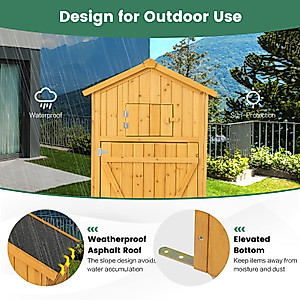 Goplus Outdoor Storage Shed, Wooden Garden Storage Cabinet with Lockable Doors, Foldable Table, Hooks, Utility Tool Organizer with Shelves, Waterproof Outside Tool Shed for Patio Backyard Lawn