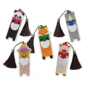 Diamond Painting Bookmark Animals, DIY Diamond Art Acrylic Bookmark with Tassel, Bear Diamond Bookmark Kit for Kids Beginner, Beautiful Diamond Art Crafts (5 PCS)