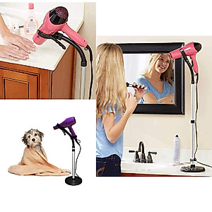 HLGOLDLUO Hair Dryer Stand, 360 Degree Rotating Lazy Hair Dryer Stand Hand Free With Heavy Base, Hands-Free Blow Dryer Holder Countertop, Adjustable Height Hair Dryer Holder