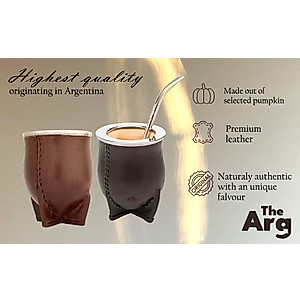 THEARG | Yerba Mate Gourd Set with Stainless Steel Straw | Handmade Leather Yerba Mate Cup and Bombilla Set from Argentina - Beach Essentials - Idea for Gifts | Travel Cup Mate - Taza para Mate