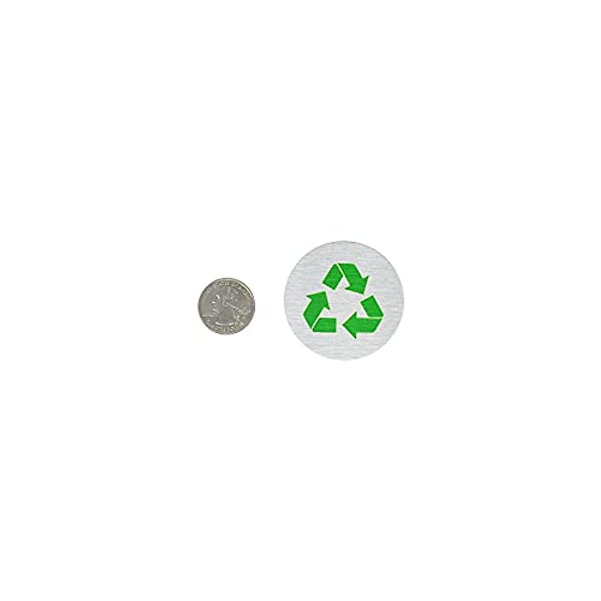 2" Round, Metal Recycle Signs | Recycle Bin Marker | Sign for Recycling Basket | Brushed Silver Aluminum with Green Recycle Symbol | Signs for Sustainability