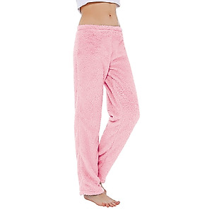 Women's Plush Fuzzy Pajama Pants Warm Cozy Pj Bottoms Drawstring Lounge Pants Fleece Sweatpants Fluffy Sleepwear E Pink Large