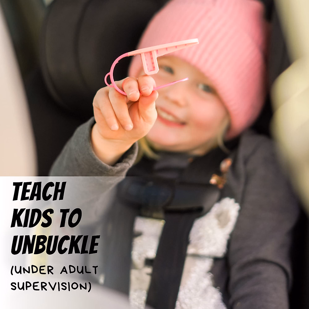 UnbuckleMe Car Seat Buckle Release Tool - Easy Opener Aid for Arthritis, Long Nails, Older Kids - Button pusher for infant, toddler, convertible 5 pt harness car seats - As Seen on Shark Tank (Pink)