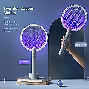 Electric Fly Swatter Racket, Mosiller 4000V 2 in 1 Bug Zapper with USB Rechargeable Base, Powerful Mosquitoes Trap Lamp & Fly Killer with 3 Layer Safety Mesh for Home, Bedroom, Kitchen, Patio (1 Pack)
