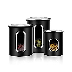malmo Canisters Set, 3 Piece Food Container for Kitchen Counter Window with Fingerprint Resistance Lids, Black