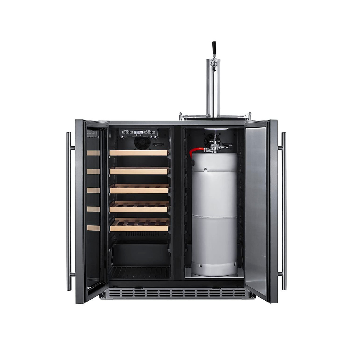 Summit Appliance SWBC3041 30" Wide Built-in Undercounter Indoor/Outdoor Combination Dual Zone Wine Cellar/Kegerator with Tapping Equipment, Digital Thermostat, Adjustable Shelving, Beer Dispenser