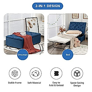 CXDTBH Folding Ottoman Sleeper Bed with Mattress Convertible Guest Bed Blue/Gray (Color : D)