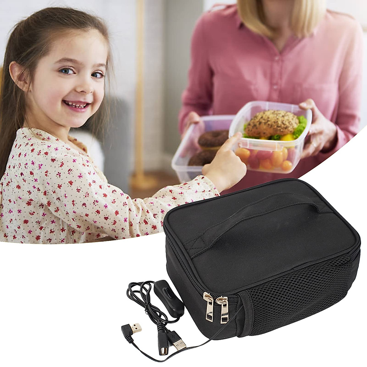 Gecorid Portable Food Warmer, USB Heater Lunch Bag, Personal Oven, Personal Heated Lunch Box, Lunch Warming Tote for Cooking, Reheating Meals, Travel, Potlucks, Hotel, Home Kitchen