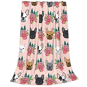Gdecziy French Bulldog Floral Dog Cute pet Gifts Dog Breed Flannel Fleece Plush Throw Blanket,Throw for Spring Recliner, Air Conditioning Blanket Quality Washable Blanket 60"x50"