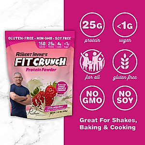 FITCRUNCH Tri-Blend Whey Protein, Keto Friendly, Low Calories, High Protein, Gluten Free, Soy Free (18 Servings, Strawberry)