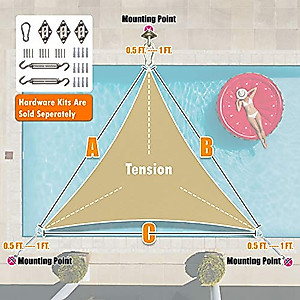 ShadeMart 18' x 18' x 18' Beige Triangle Sun Shade Sail smTAPT18 Canopy Fabric Cloth Screen, Water Air Permeable & UV Resistant, Heavy Duty, Carport Patio Outdoor - (We Customize Size)