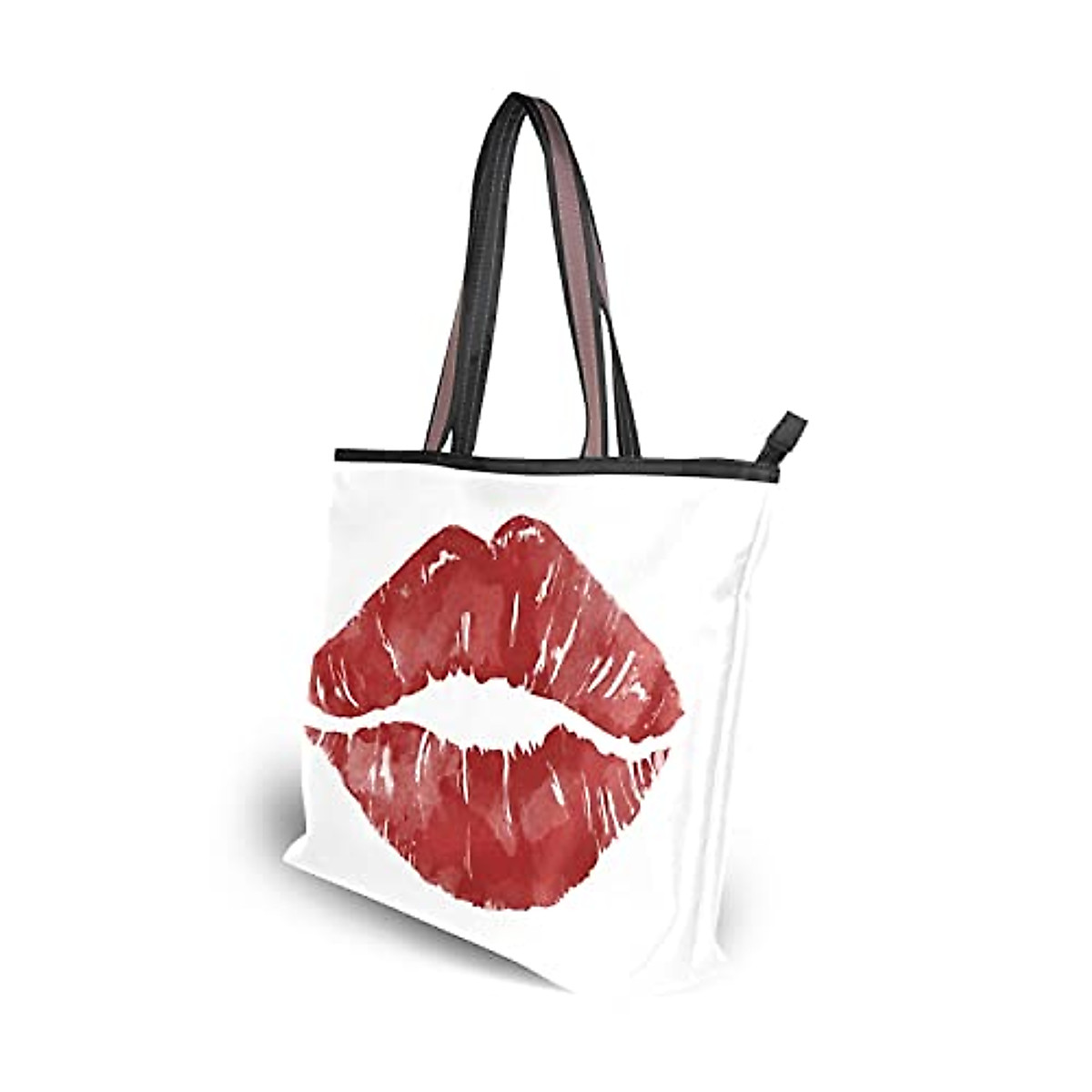 Tote Bag Pinup Style Lip Print, Large Capacity Zipper Women Grocery Bags Purse for Daily Life 2 Sizes