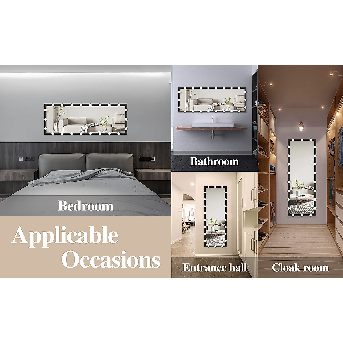 ANYHI Vanity Mirror with Lights, 32 x 24 Inch Black Vanity Mirror with 14 Dimmable Bulbs, Hollywood Makeup Mirror with Lights, Wall Mounted Mirror for Vanity,Adjustable Warm/Natural/White Light