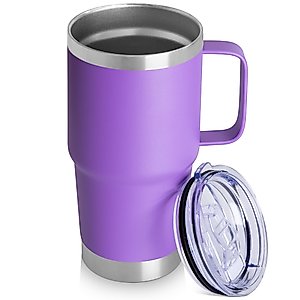 HASLE OUTFITTERS 20oz Tumbler with Lid, Stainless Steel Tumbler with Handle, Metal Insulated Travel Coffee Mug with Handle, Double Wall Vacuum Spill Proof Tumbler Cup, Purple 1 Pack