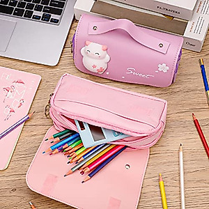 Teblacker 2 Pcs Cute Pencil Case with Handle, Kawaii Pencil Bag Large Pencil Pouch Pens Organizer Storage Bag with Stress Relief Doll for Girls Kids Teen School Supply