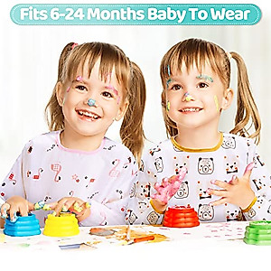 Tarpop 10 Pack Long Sleeve Bibs for Babies Waterproof Baby Bibs with Sleeves Long Sleeve Bibs Baby Shirt Bib Baby Eating Bib Smock with Pocket Soft Toddler Baby Bibs (6-24 Months)