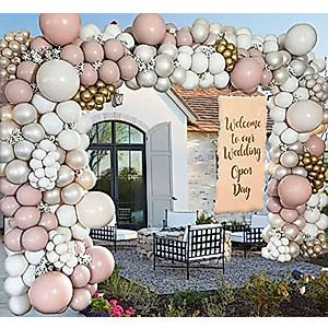 Berichest Double-Stuffed Dusty Pink and Pearl Ivory White Balloon Garland Arch Kit, Metallic Golden Balloons for Baby Shower Birthday Bridal Engagement Anniversary Party Backdrop Decoration