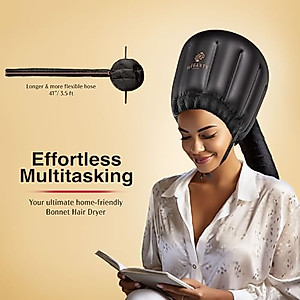 Eleganty Bonnet Hairdryer Attachment with Integrated Elastic Headband That Reduces Heat Around Ears & Neck - Hooded Hair Dryer Diffuser Cap, Used for Deep Conditioning and Hair drying (shiny black)