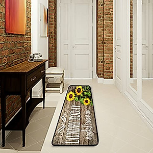 Farmhouse Theme Sunflowers Laundry Room Runner Rug Wooden Board Background Mat Washable Non-Slip Soft Floor Carpet Extra Long Hallway Doormat 72" X 24"