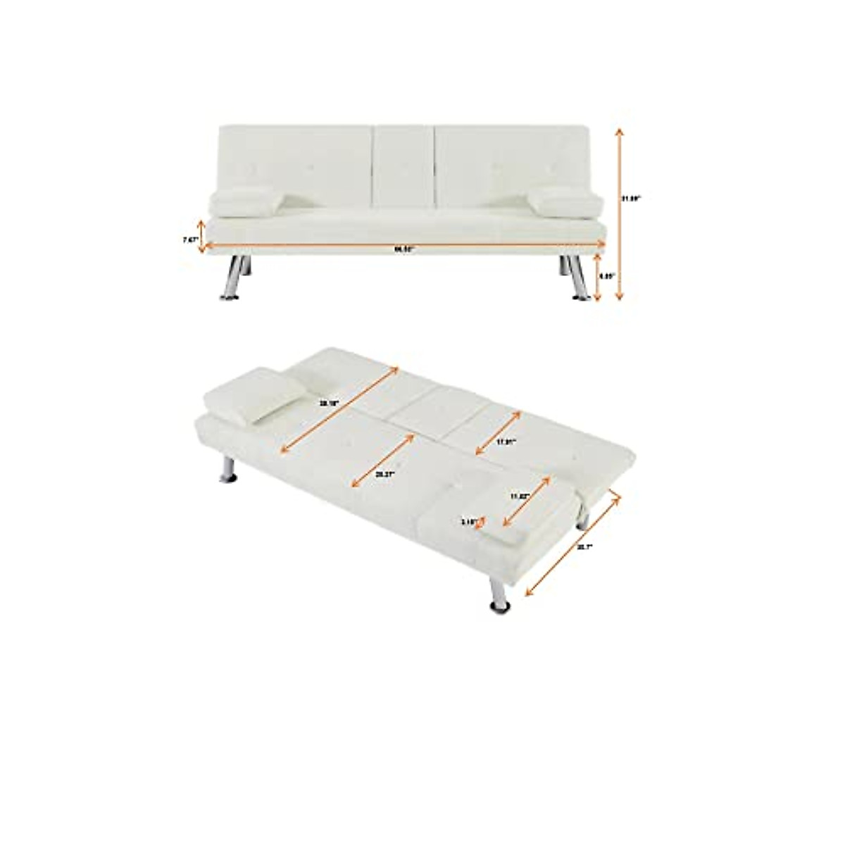 Modern Cozy Futon Sofabed Soft Upholstery Loveseat, 2 Seaters Sofa Convertible to Sleeper Couch Bed for Apartment Office Small Space Living Room Furniture Sets