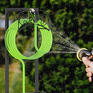 JessYo Garden Hose Holder Stand Water Hose Caddy with 4 Spikes, Freestanding Heavy Duty Metal Hose Storage Holds 150-feet Hose, Outdoor Hose Rack Hose Hangers for Outside Yard Lawn, Black