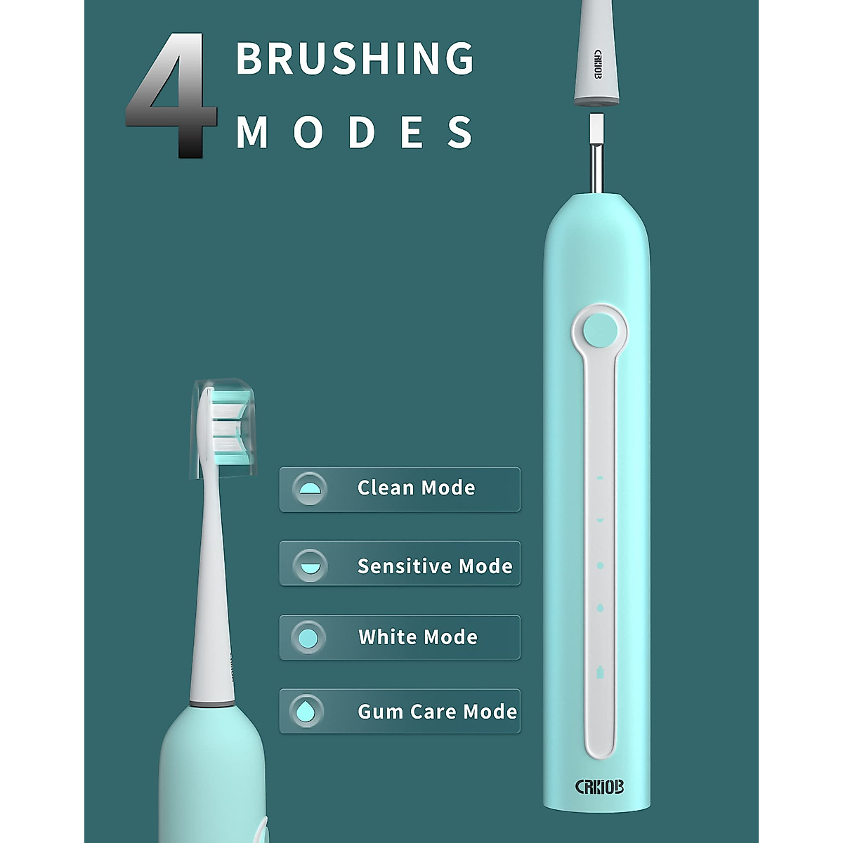 CRKIOB Electric Toothbrush for Adults Ultrasonic Rechargeable Power Toothbrushes One Charge for 180 Days Use with 2 Brush Heads and Holder Electric Toothbrushes (Green)