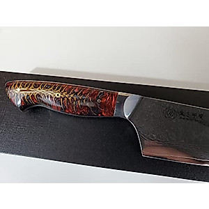Custom VG10 Damascus chef knife Hybrid Santoku 9" White Silver cast pine cone handle, kitchen knife w/ 67 layer SS Damascus (Red silver)