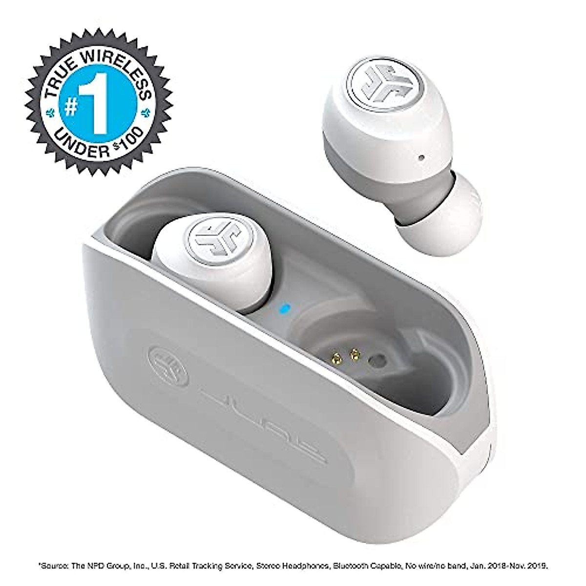 JLab Go Air True Wireless Bluetooth Earbuds with Charging case White + Cloud Foam Mnemonic Earbud Tips
